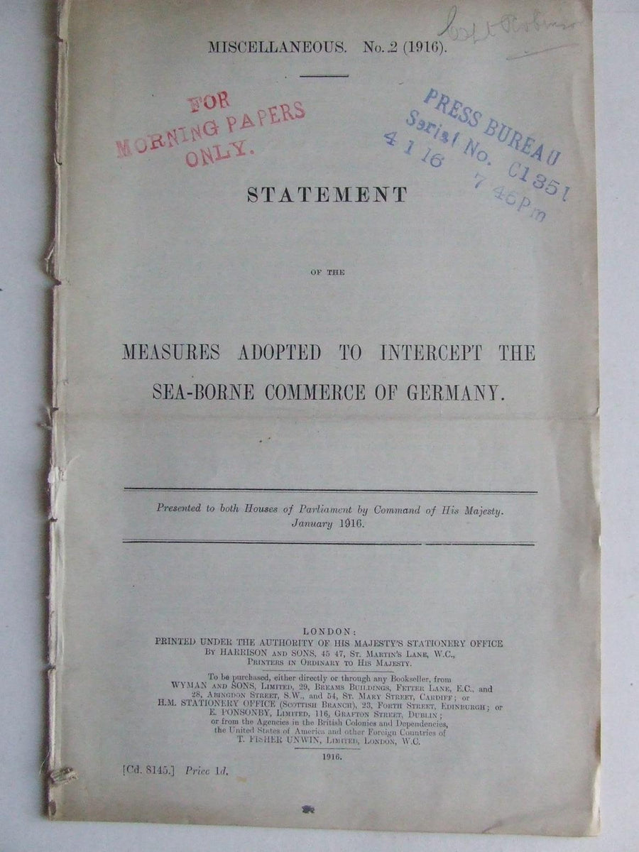 Statement of the Measures Adopted to Intercept the Sea-Borne Commerce ...